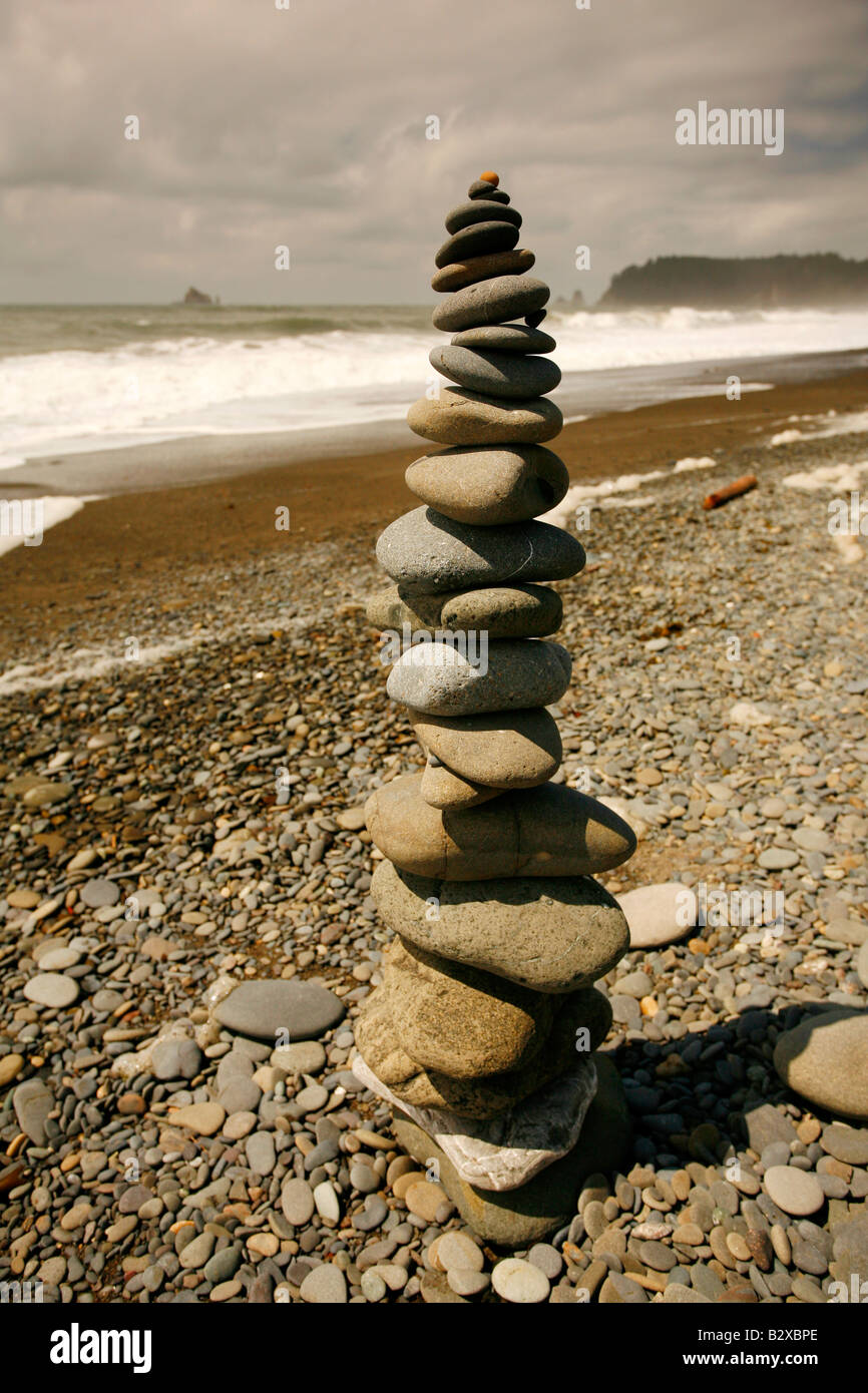 Stack of rocks (cairn) on Rialto Beach Olympic National Park, Pacific ...