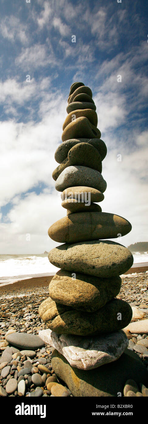 Stack of rocks (cairn) on Rialto Beach Olympic National Park, Pacific ...