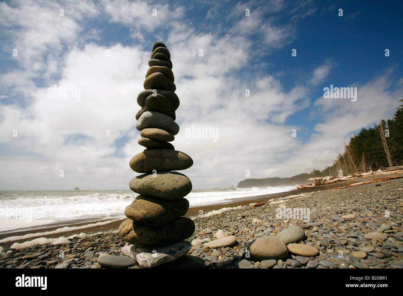 Stack of rocks (cairn) on Rialto Beach Olympic National Park, Pacific ...