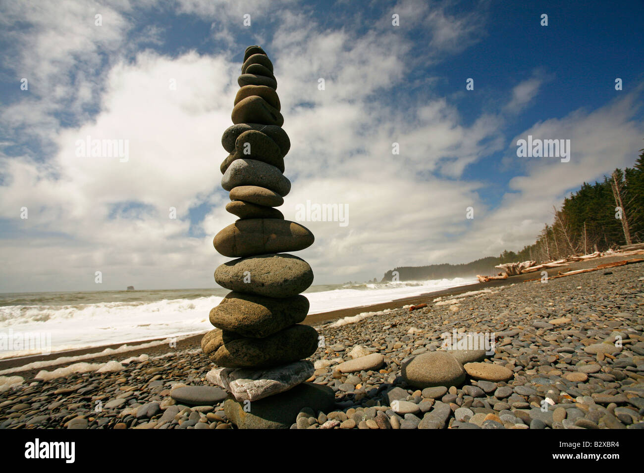 Stack of rocks (cairn) on Rialto Beach Olympic National Park, Pacific ...