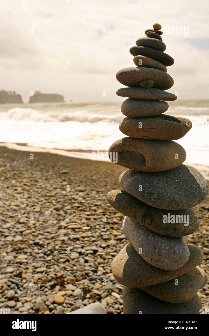 Stack of rocks (cairn) on Rialto Beach Olympic National Park, Pacific ...