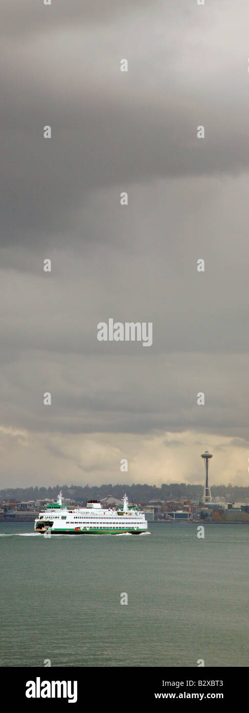 Puget Sound ferry and Space Needle, Seattle Washington Stock Photo - Alamy