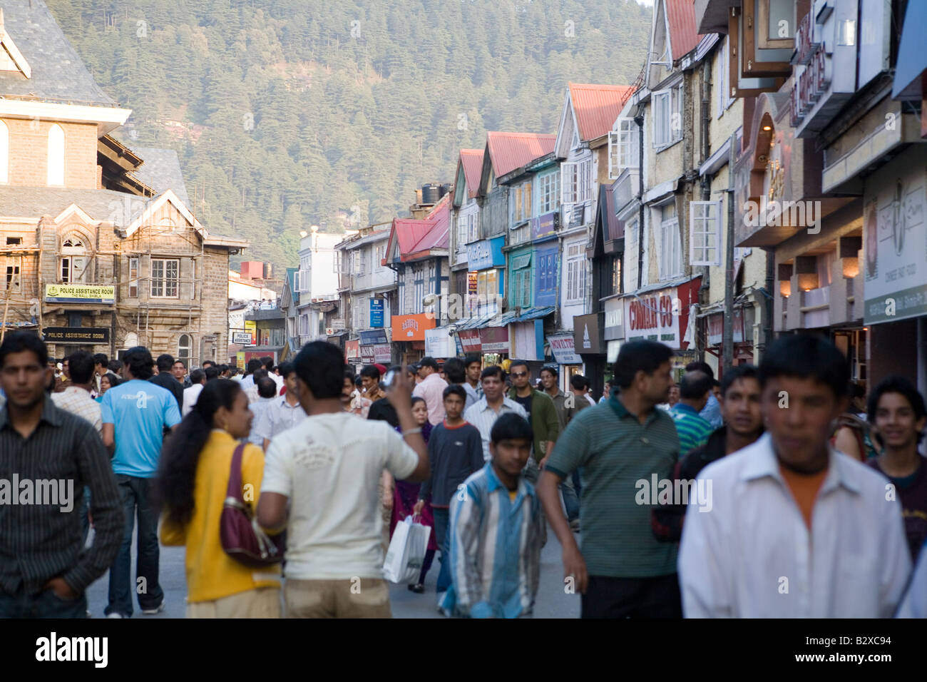 Main shopping street, Shimla, foothills of the Himalayas, India Stock ...