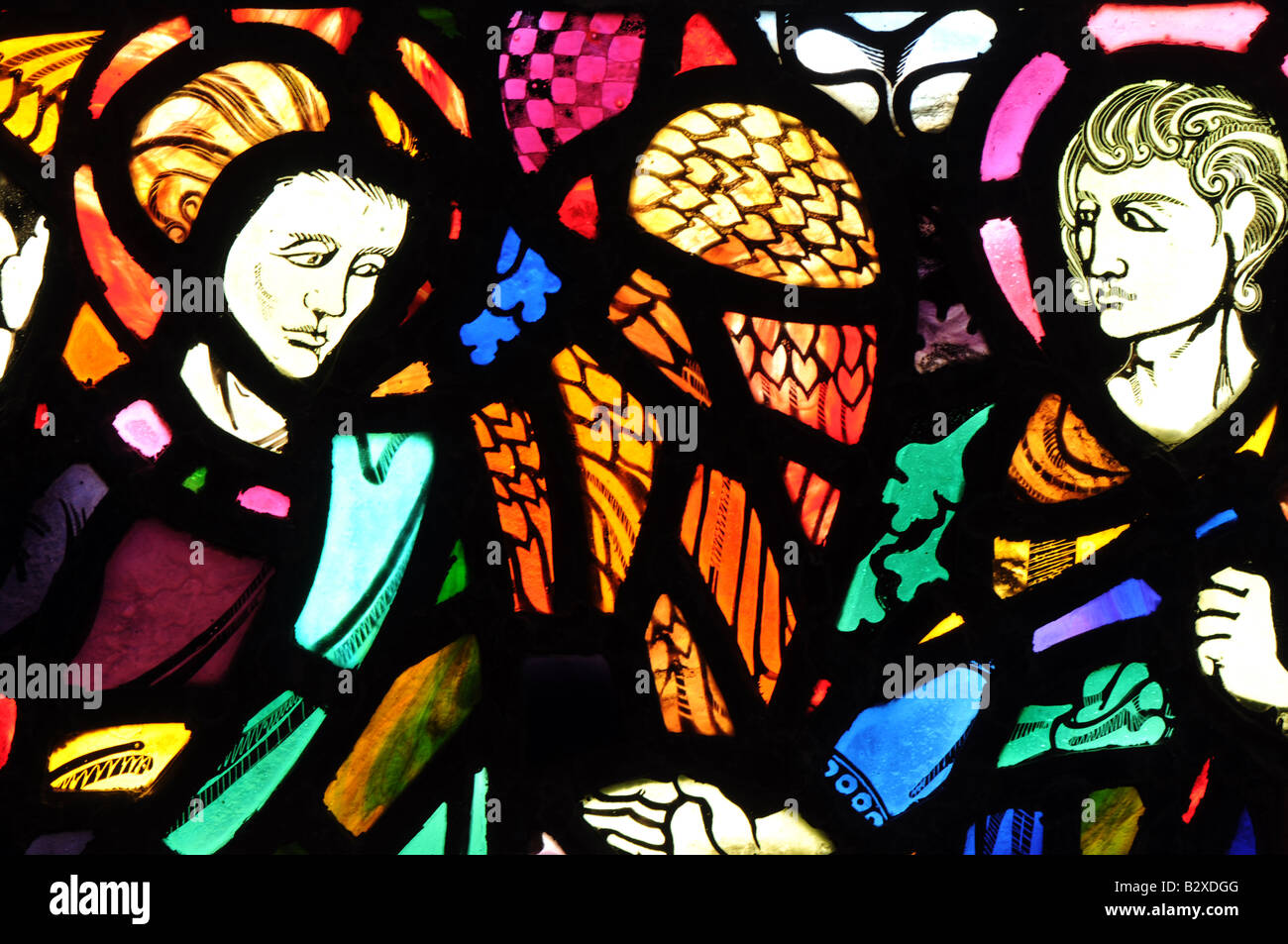 Stained glass window in St David's Church on the Island of Caldey South ...