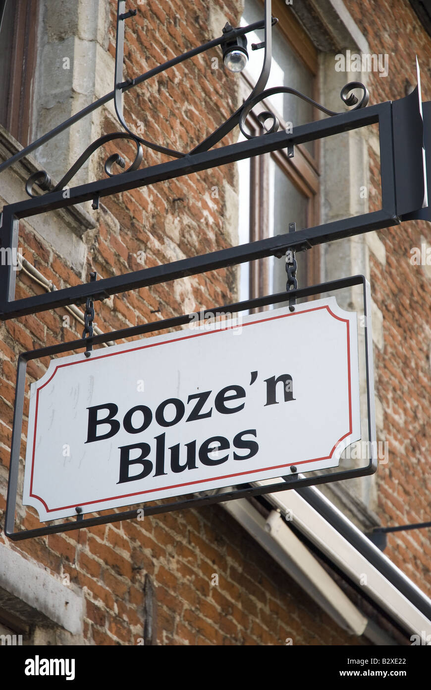 A sign advertising booze and blues in Brussels, Belgium Stock Photo - Alamy
