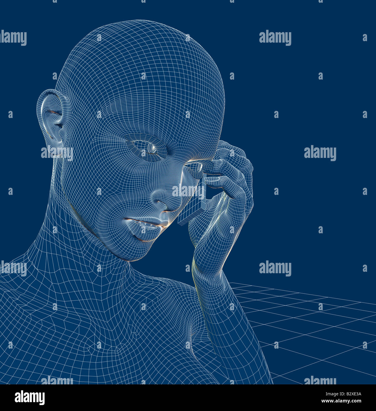 Wireframe woman on a cell phone Stock Photo - Alamy