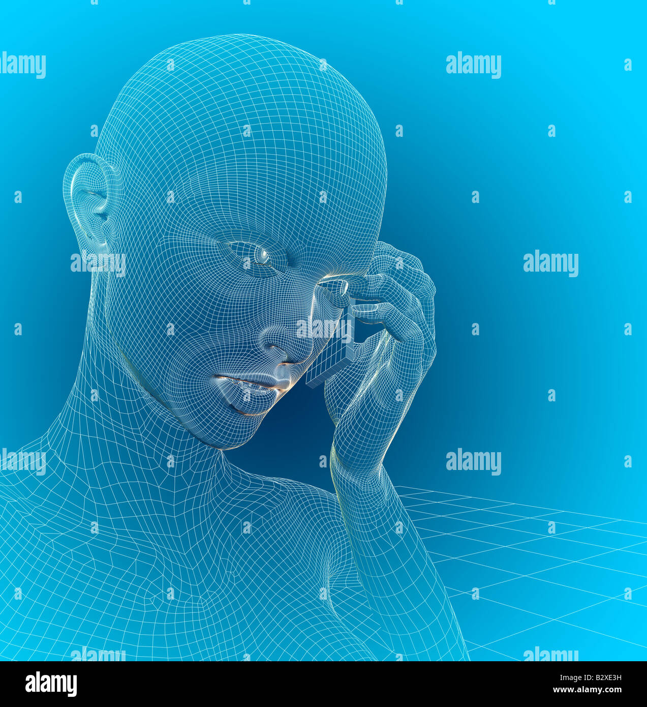 Wireframe woman on a cell phone Stock Photo - Alamy