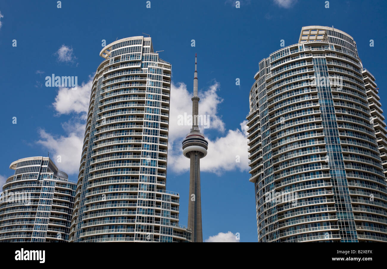 High-rise apartments and the CN Tower viewed from Toronto Harbour ...