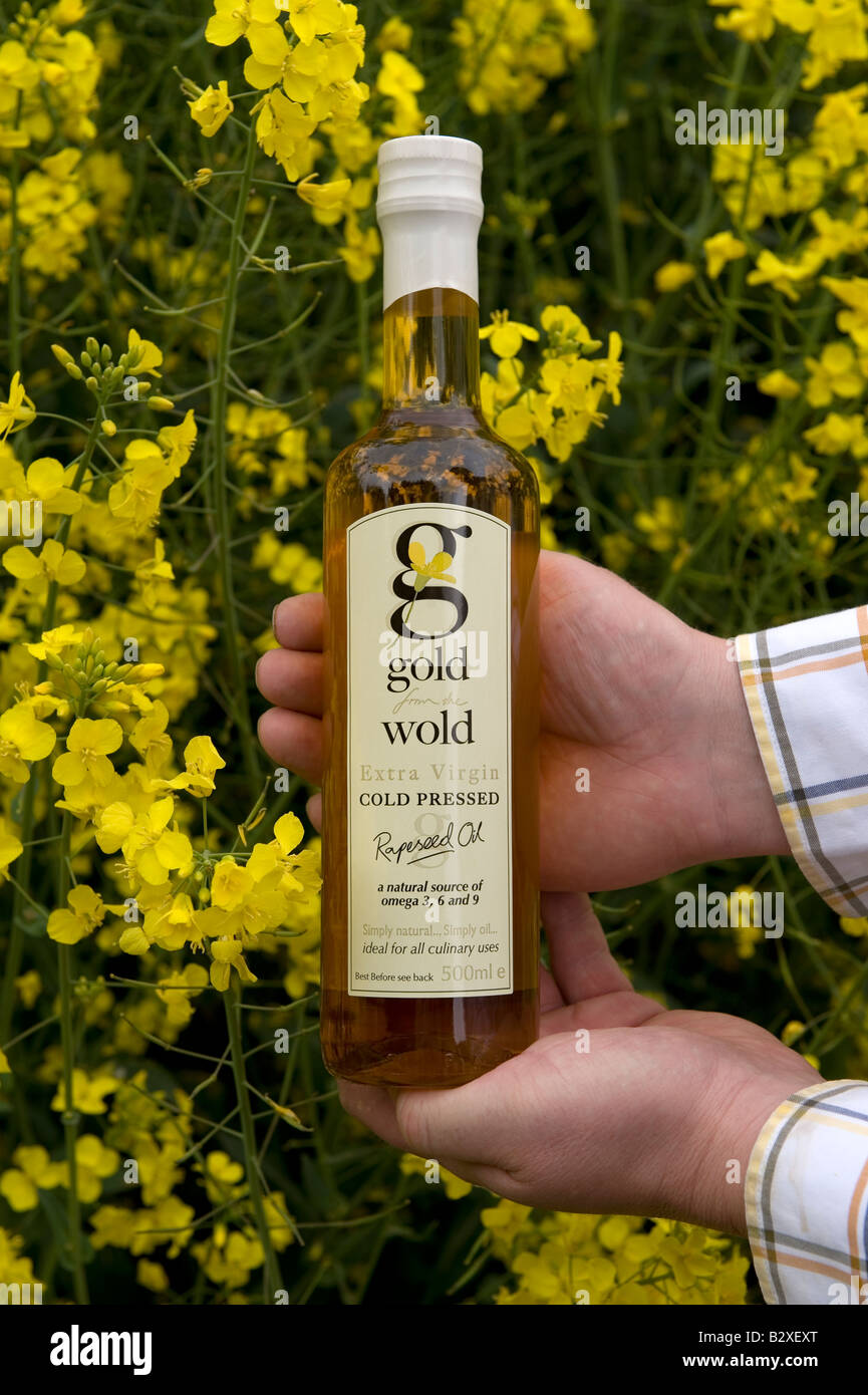 A bottle of extra virgin rapeseed oil from the Yorkshire Wolds UK Stock ...