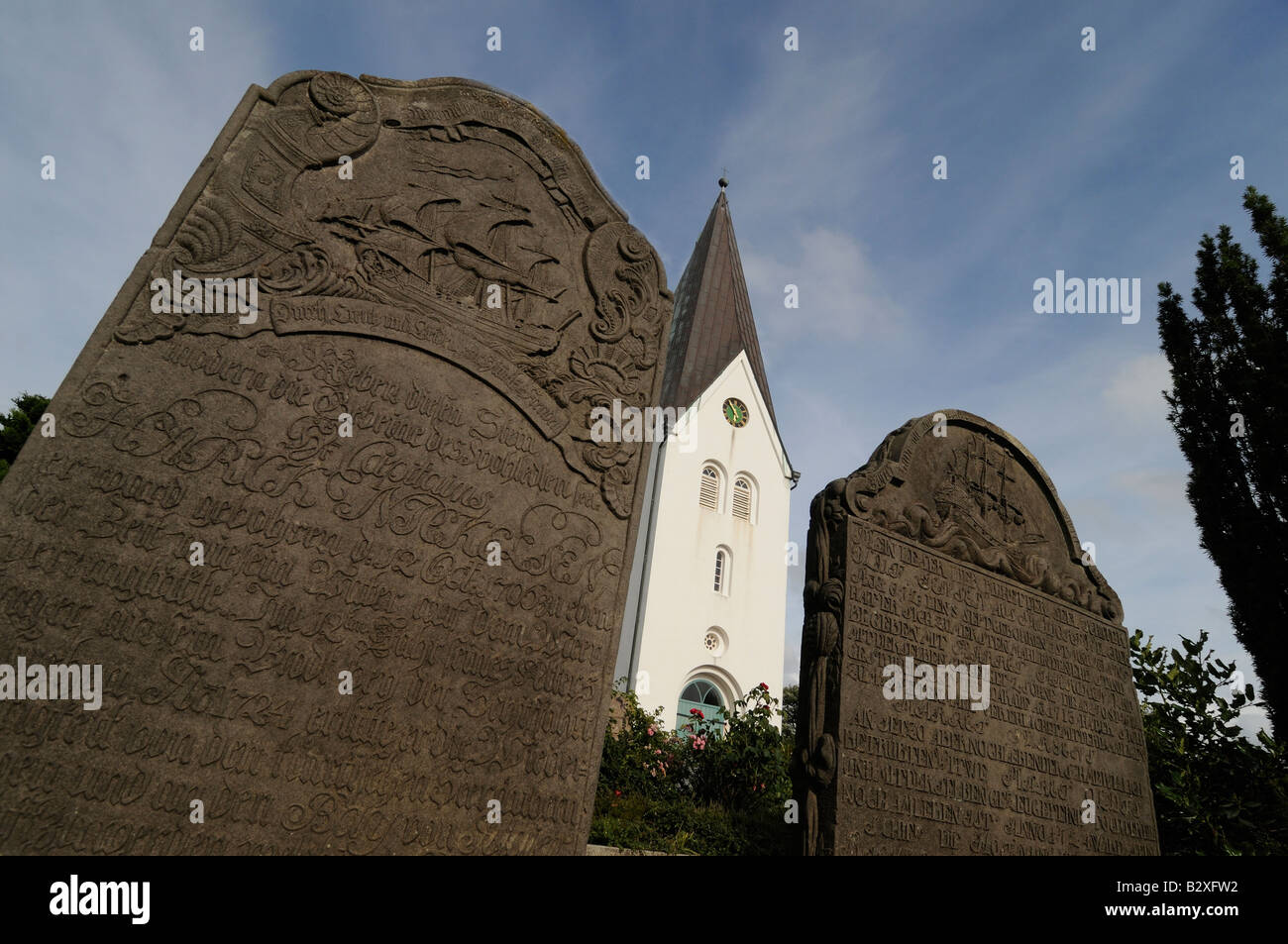 Headstones of rich captains in cemetery of St Clemence church on German ...