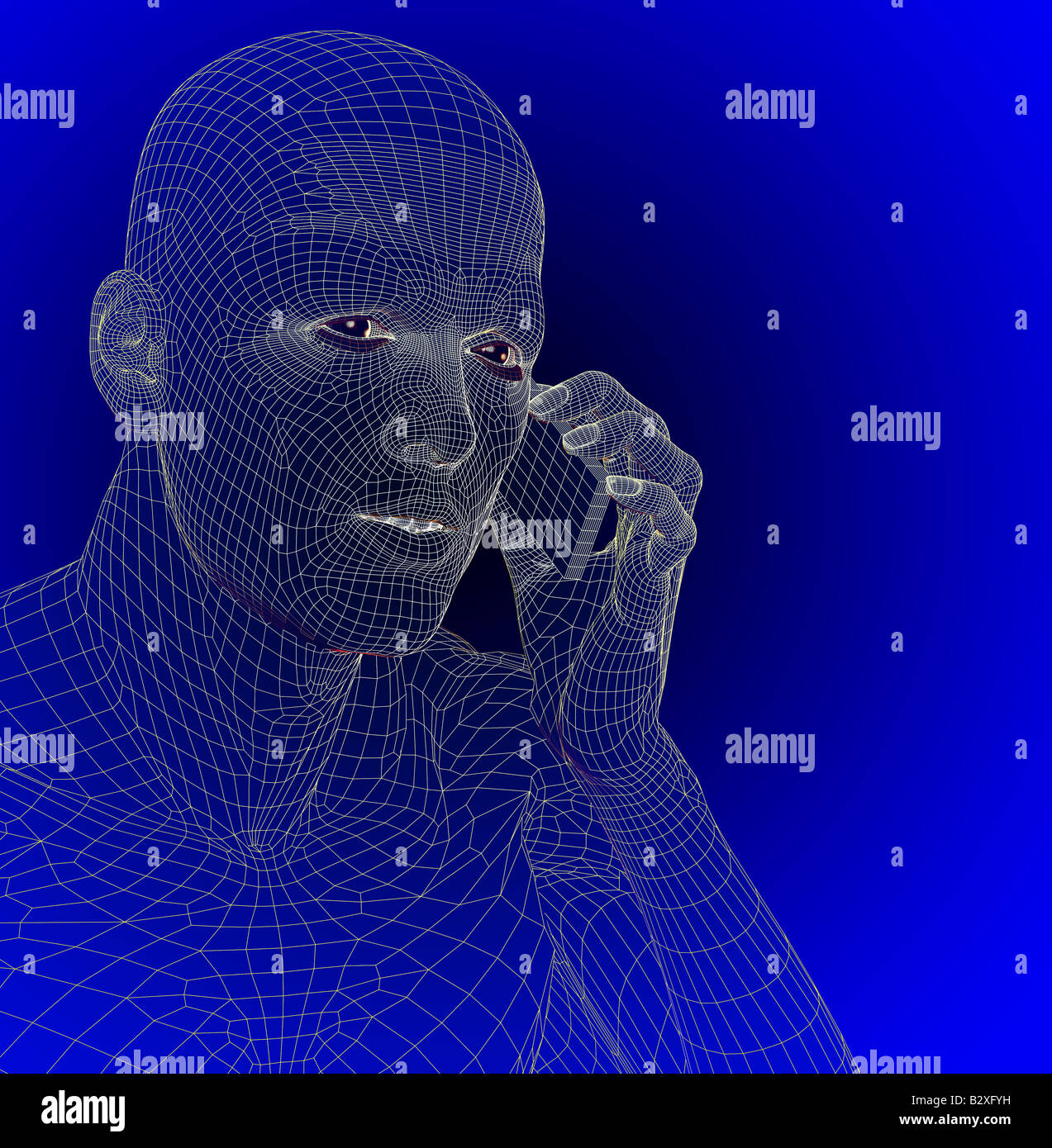 Wireframe man on a cell phone Stock Photo - Alamy