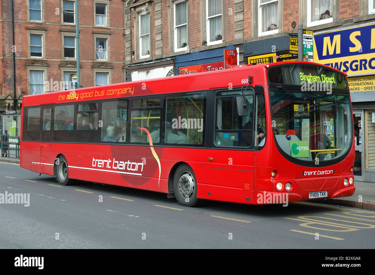 red single decker bus, Nottingham, England, UK Stock Photo - Alamy