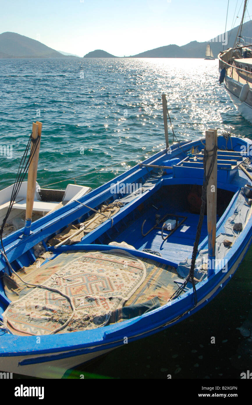 Turkish fishing boat in harbor, Bozburn, Datca Peninsula, Turkey Stock ...