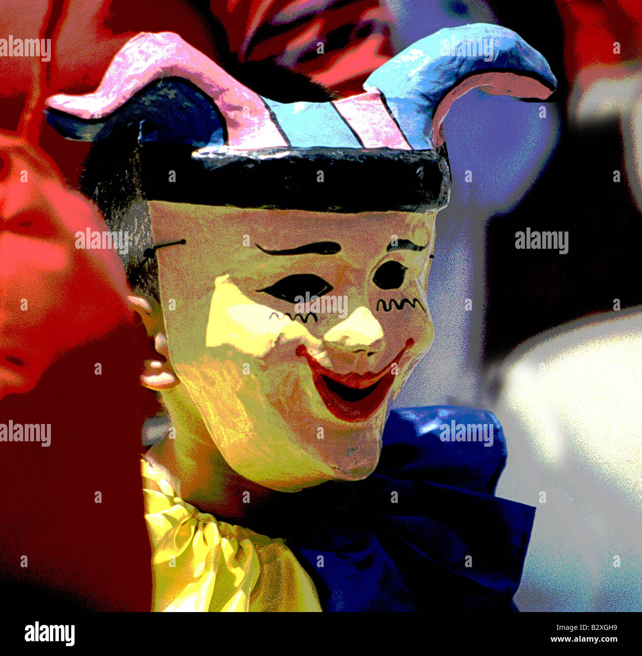 Photo digital illustration of parade goer in multicolored costume and ...