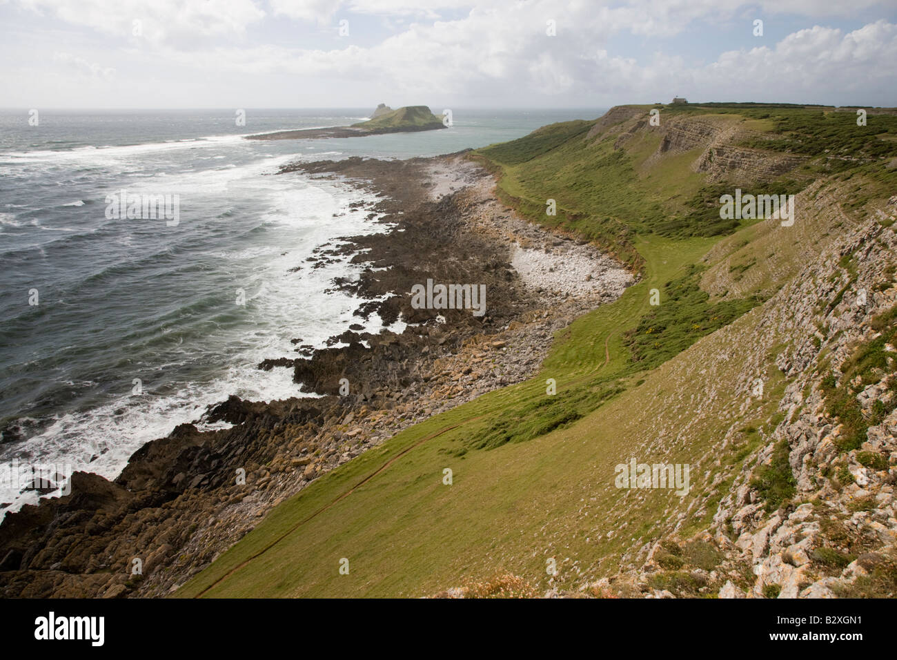 View along the causeway leading to Worms Head near Rhossili Wales Stock ...