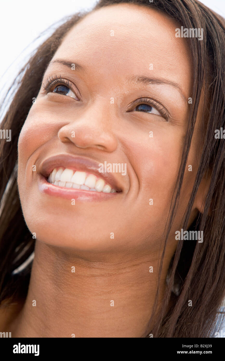 Head shot of woman smiling Stock Photo - Alamy