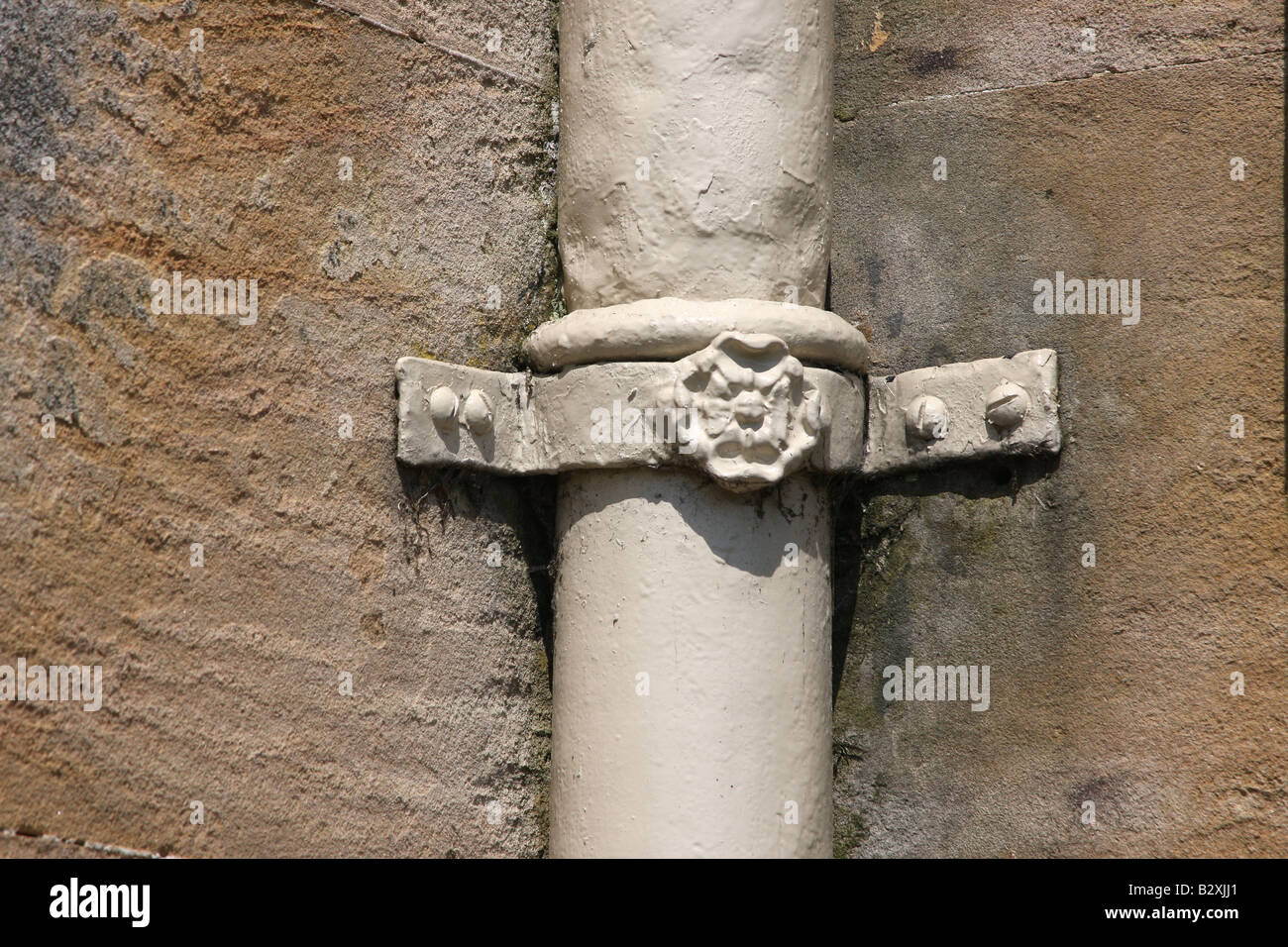 Very old lead roof drain pipe and fittings on victorian hall Stock ...