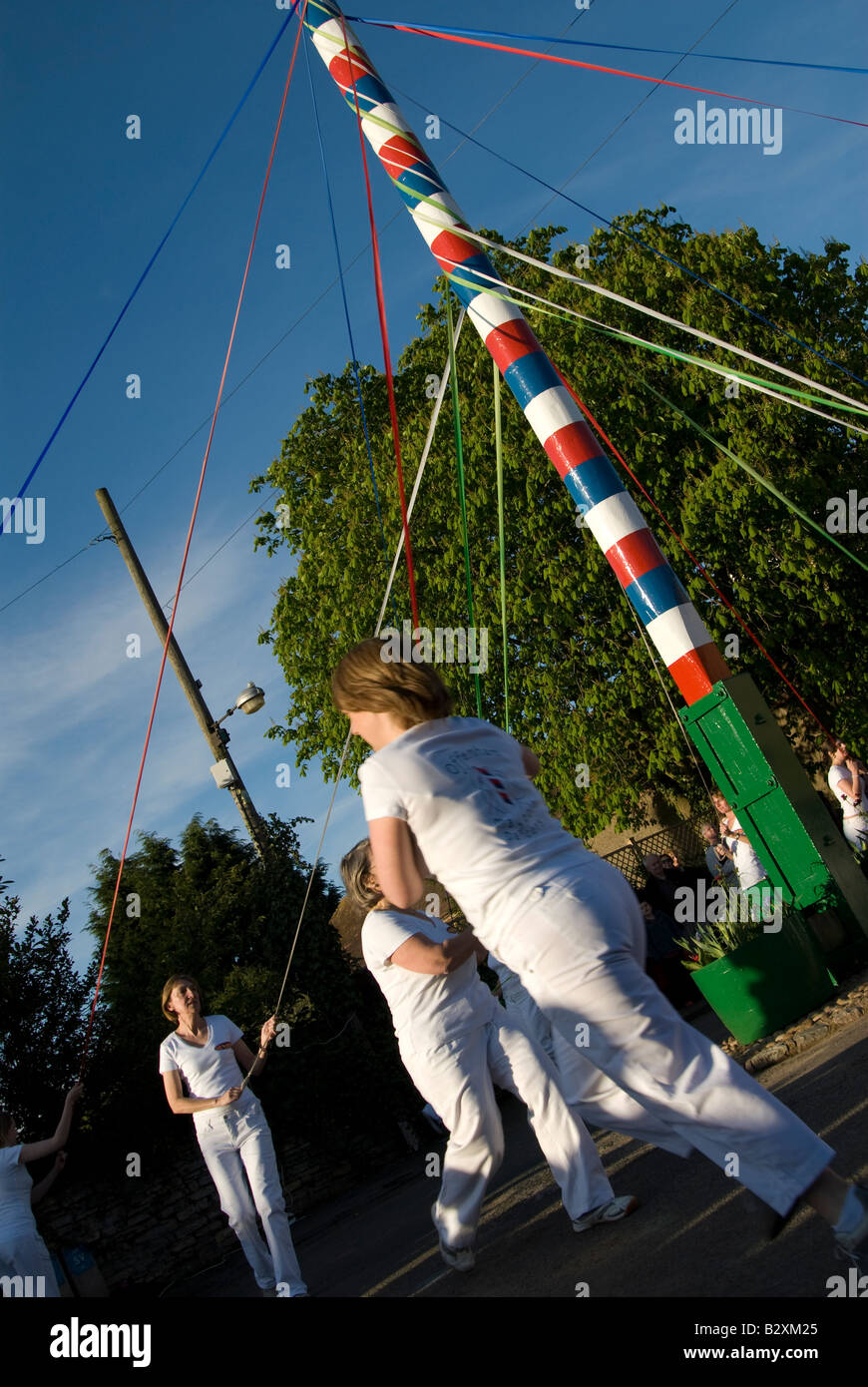 Offenham ladies Maypole dancers, dance around the Maypole on May day ...