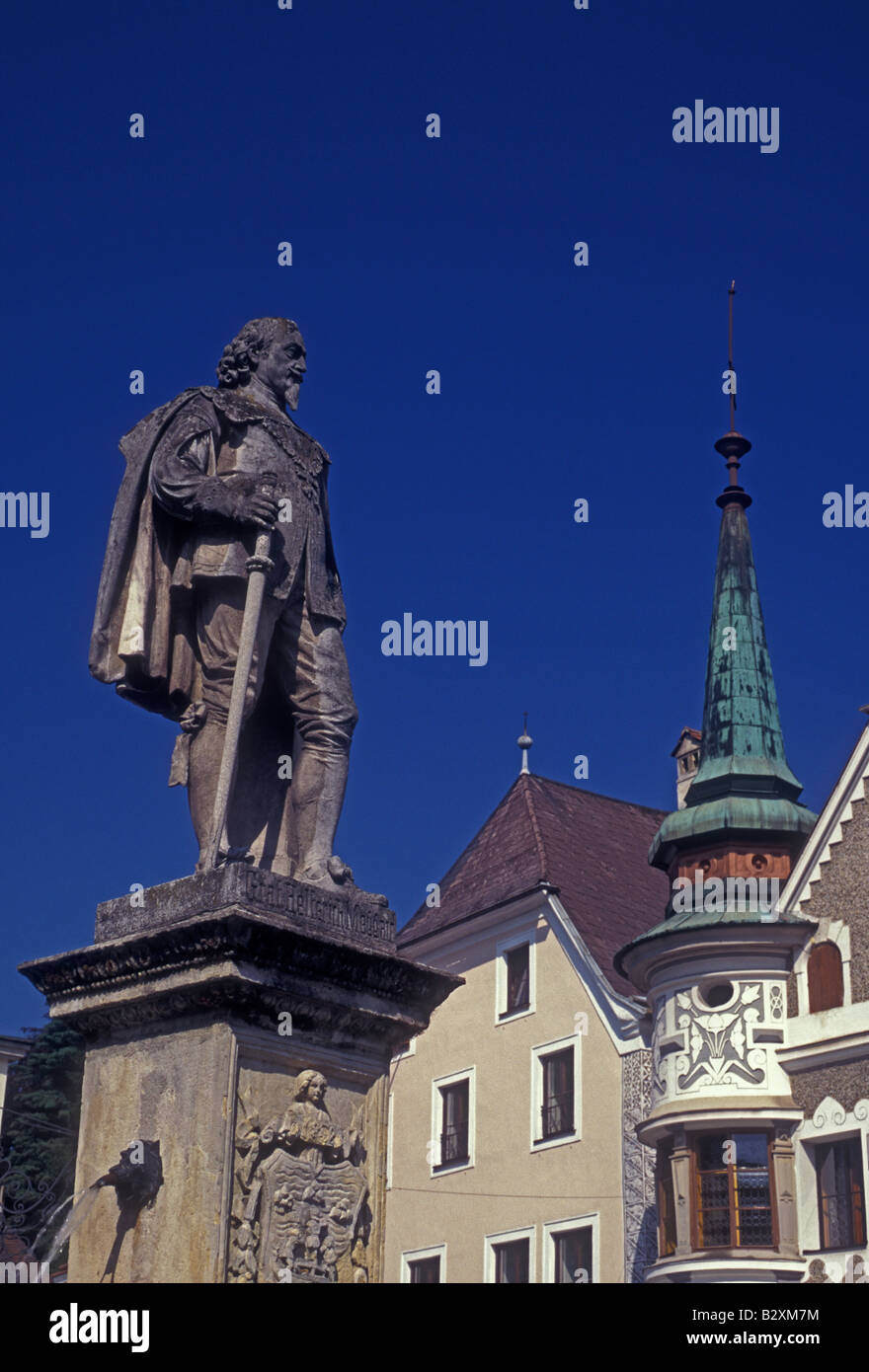 statue, main square, town of Grein, Grein, Upper Austria State, Austria ...