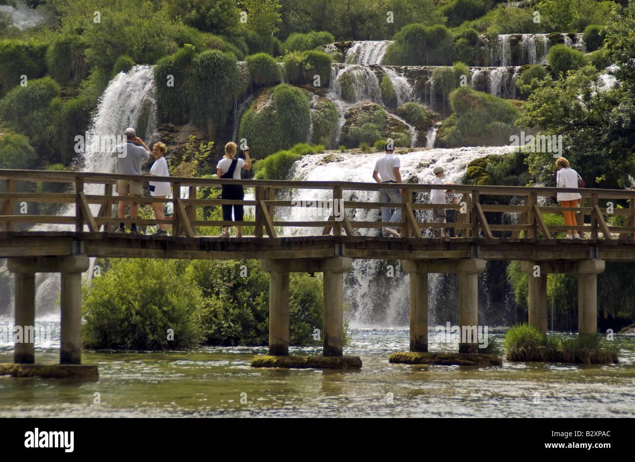 Krka Falls National Park, footbridge at lower falls on Krka River Stock ...