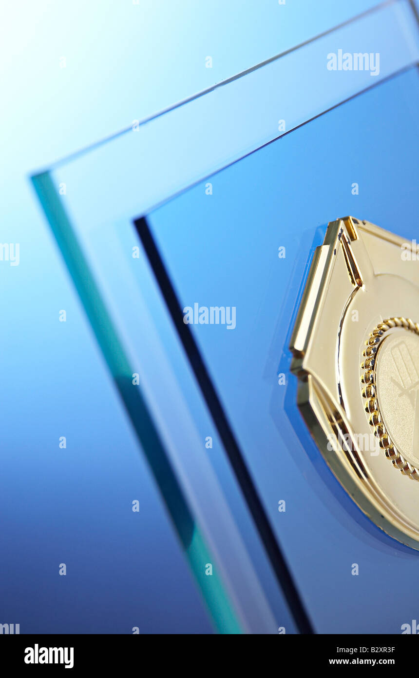 Corner edge of a blue glass trophy Stock Photo - Alamy