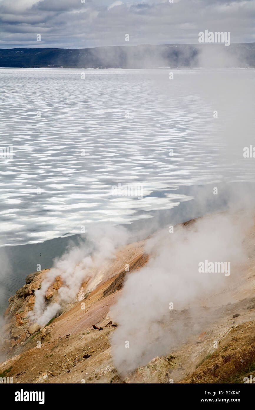 Fire and Ice- Frozen Yellowstone Lake from Steamboat Point 7 Stock ...