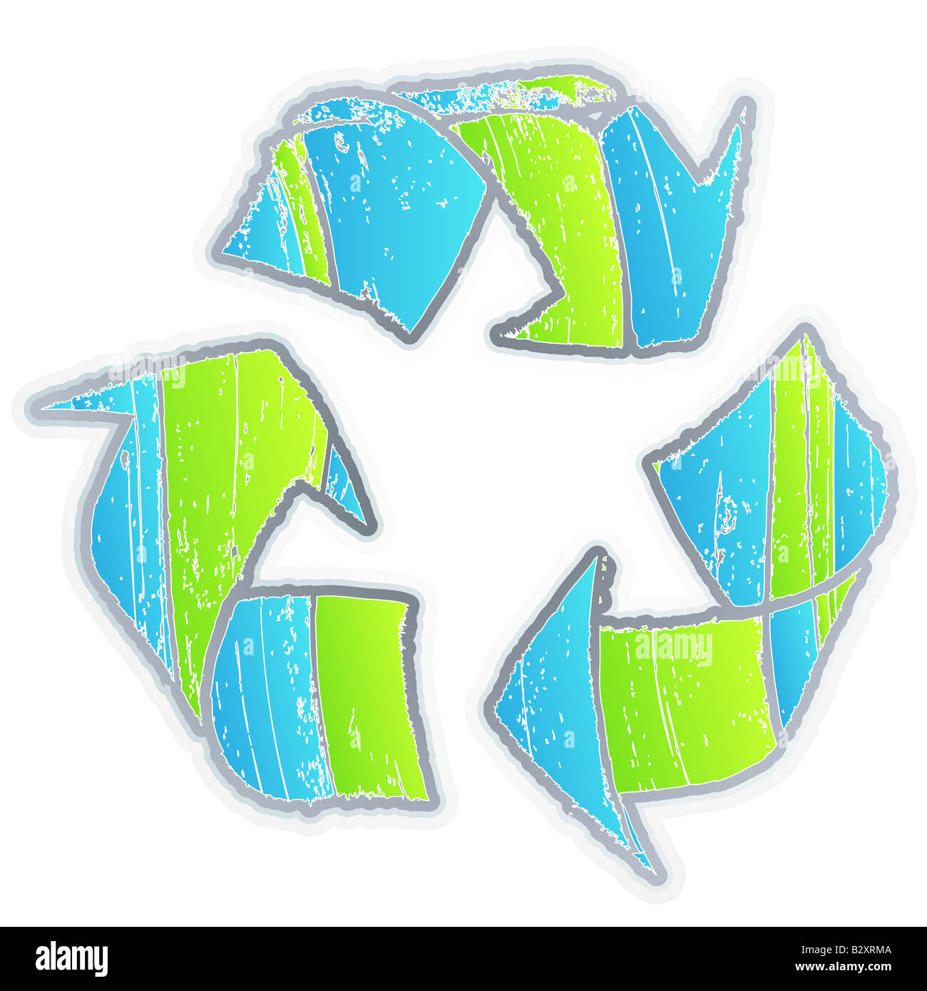 Vector illustration of an aged recycle symbol with funky color ...