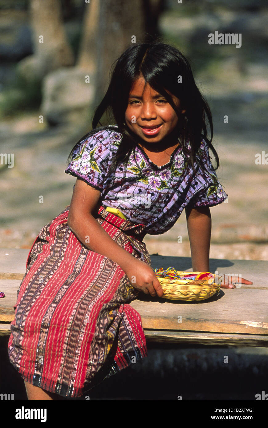 The traditional dress worn by women and young girls near Lake Atitlan ...