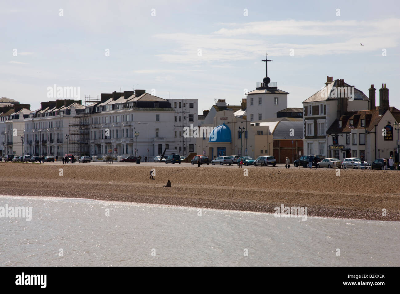 View of the seafront in Deal Kent including the famous Time Ball Tower ...