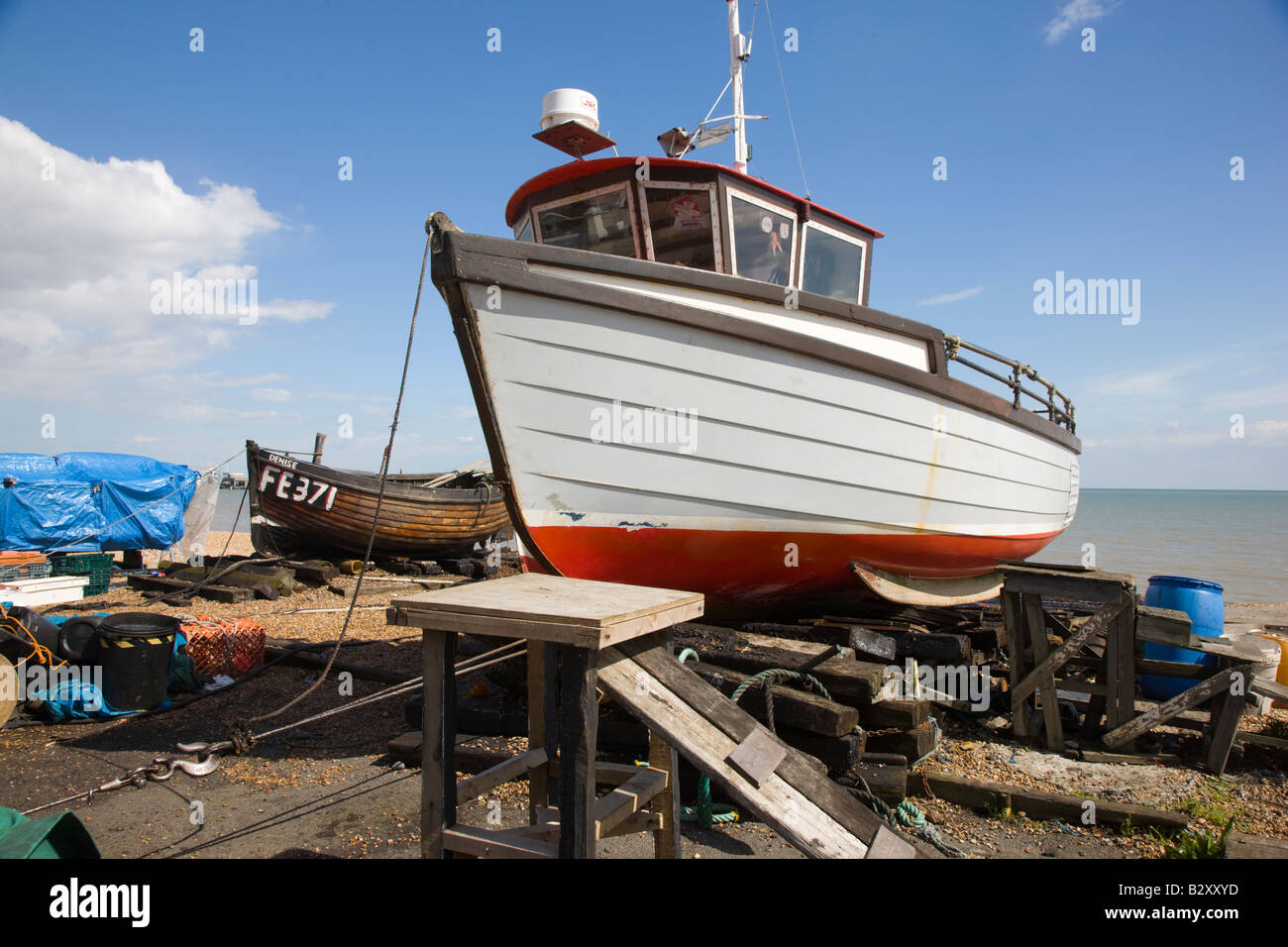 Fishing boats on the beach in Deal Kent Stock Photo - Alamy