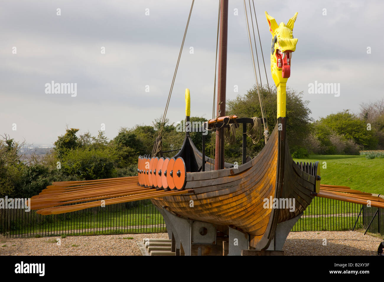 Viking ship marking the traditional landing place of the Saxons in ...