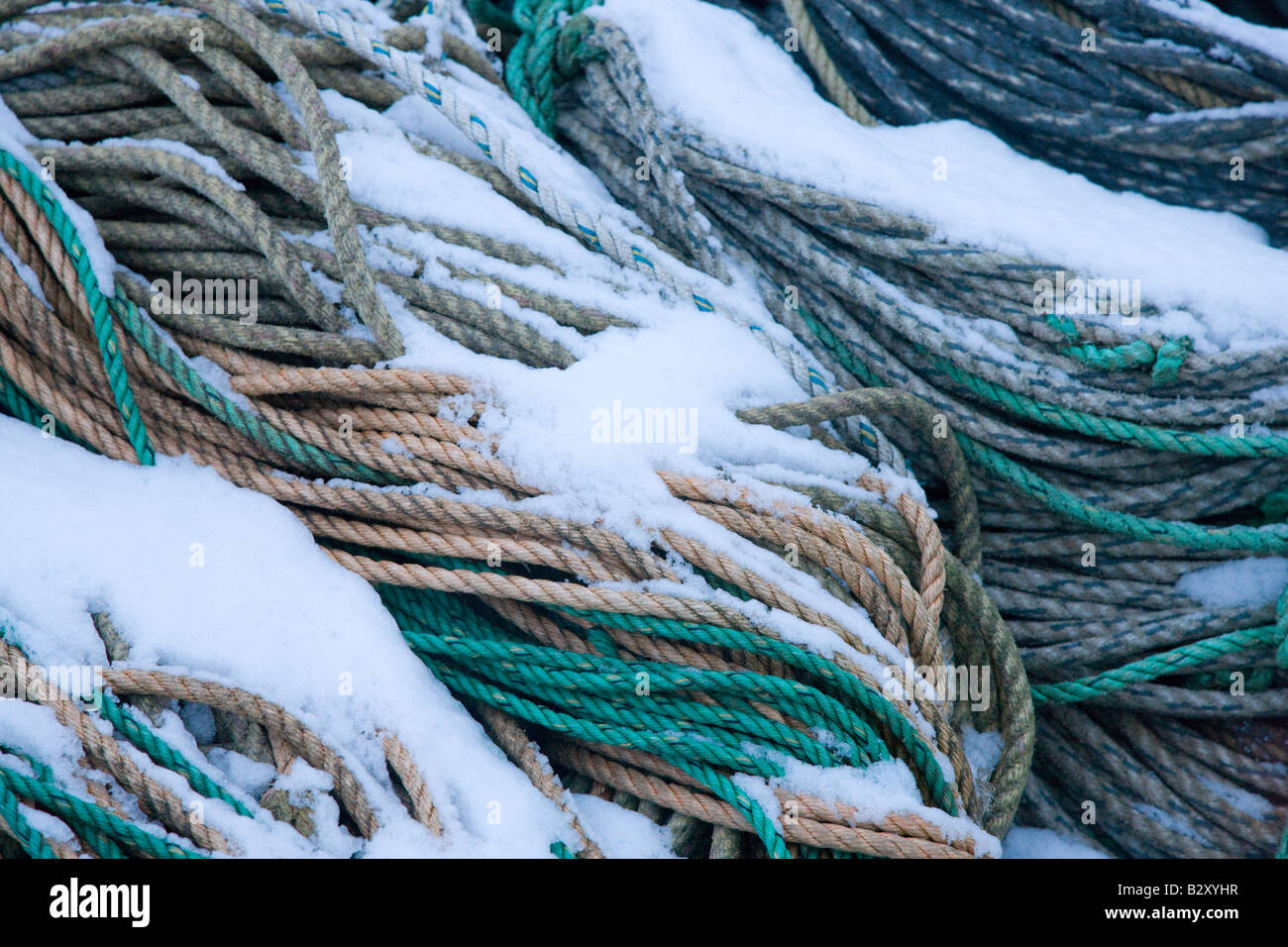 Frozen rope covered in snow on the beach in Deal Kent Stock Photo - Alamy
