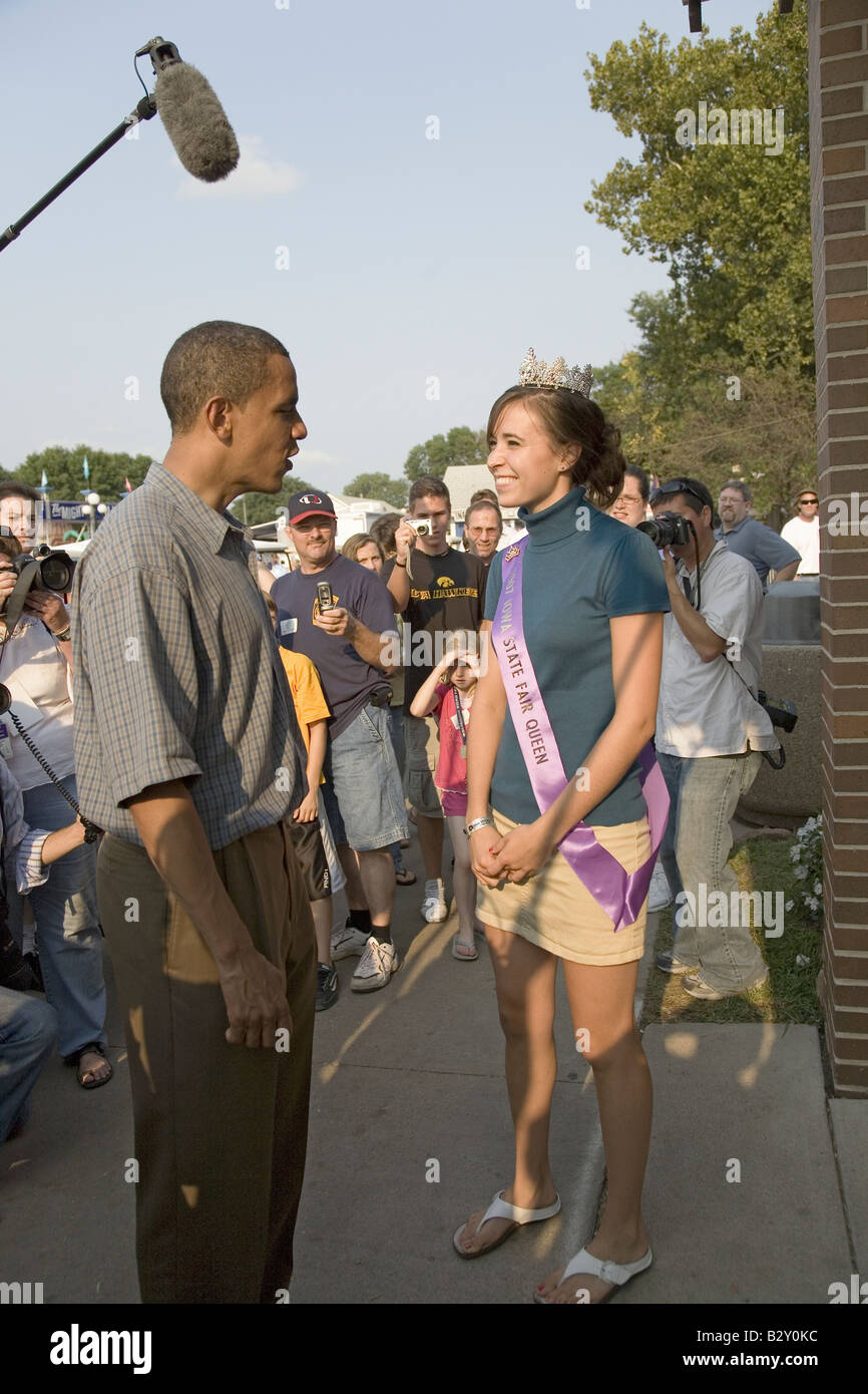U.S. Senator Barak Obama meeting "Miss Iowa State Fair" while ...