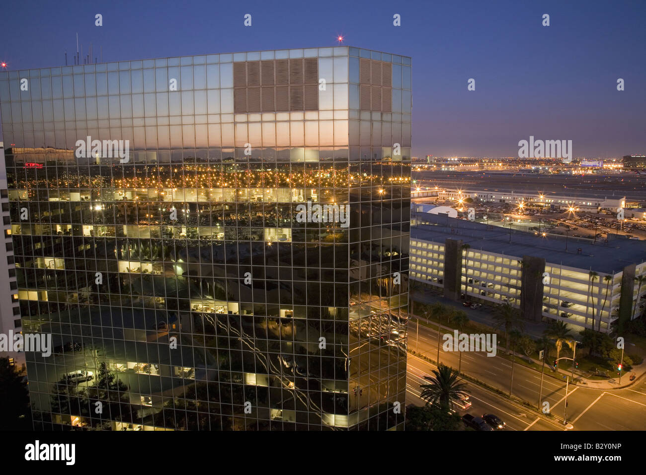 Window reflections at LAX Los Angeles International Airport at sunset, LA, CA Stock Photo - Alamy