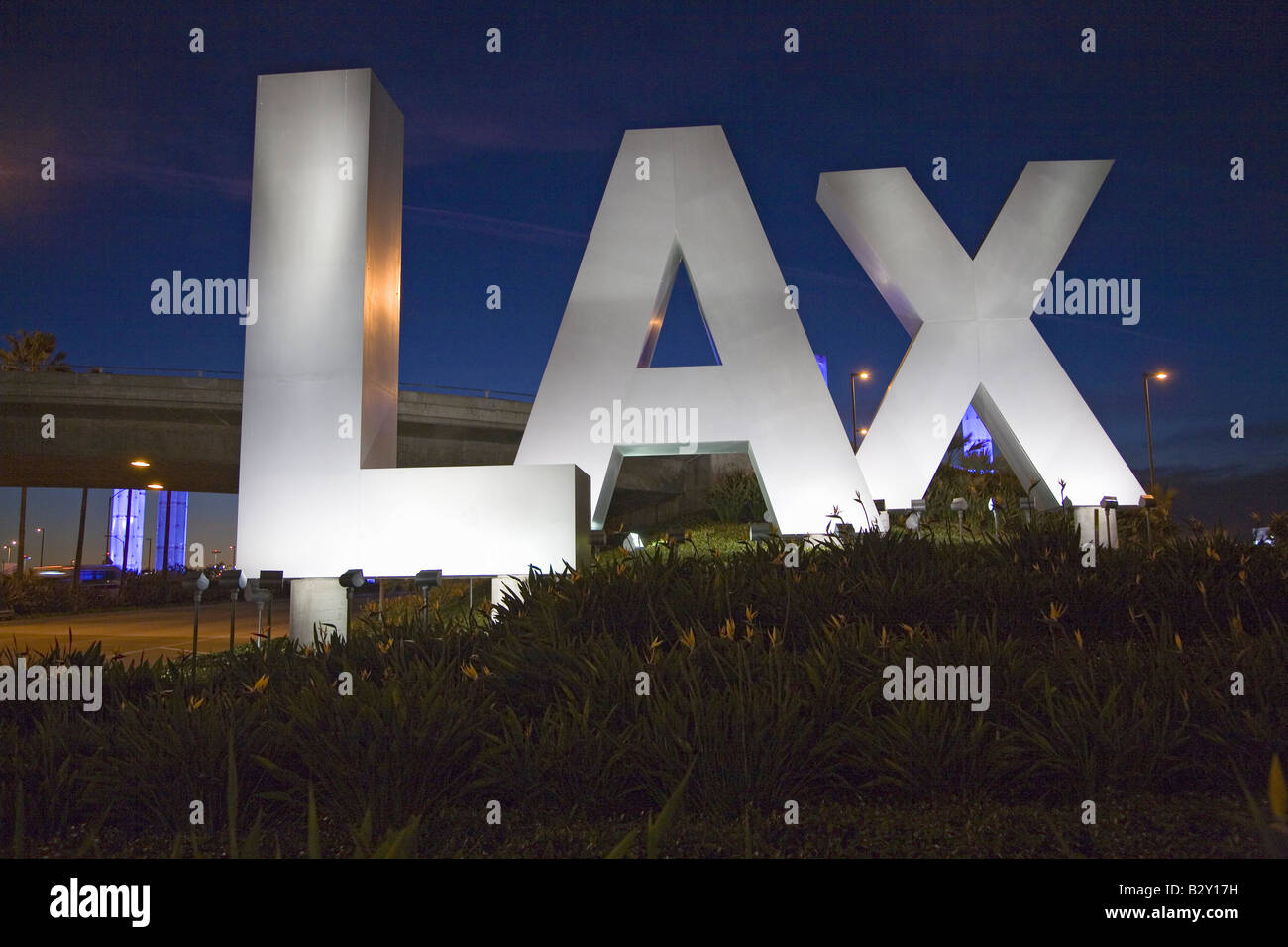Night shot of Los Angeles International Airport sign, LAX, in Los ...