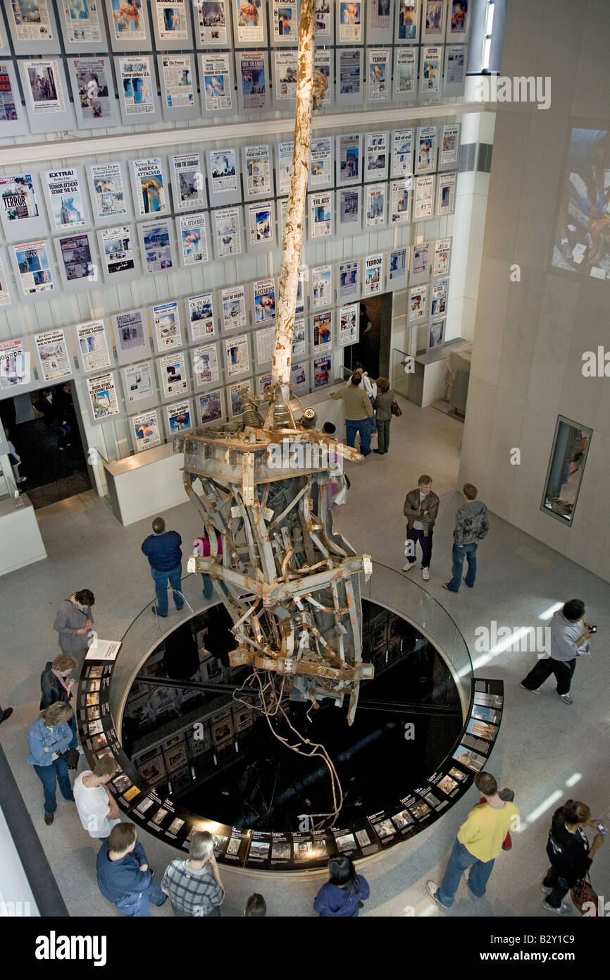 Antenna from the top of World Trade Centers with 9/11/01 headlines ...