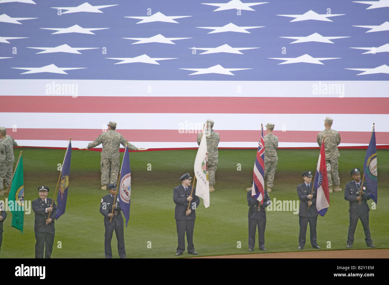 Opening Day Ceremonies featuring gigantic American Flag, Philadelphia ...