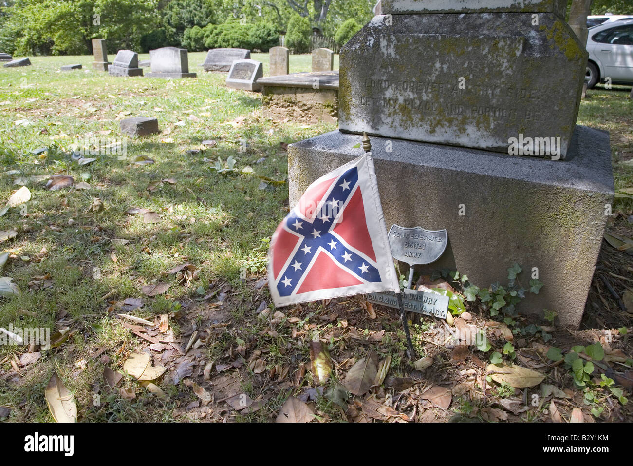 Confederate flag in front of Westover Parish, an English Episcopal ...