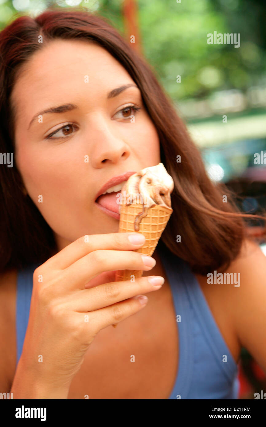 woman with ice cream cone Stock Photo - Alamy