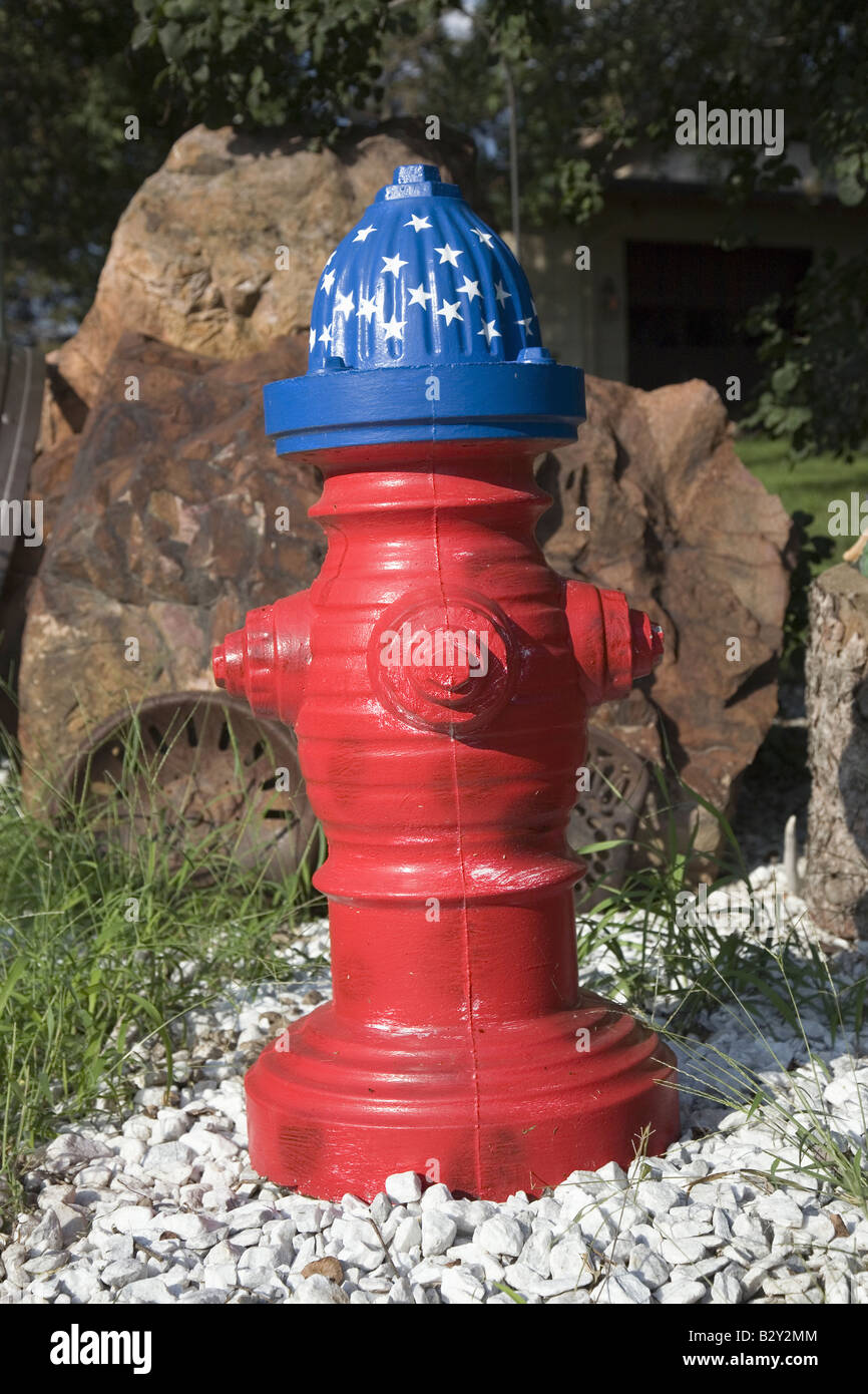 Red, white and blue fire hydrant, Nebraska Stock Photo - Alamy