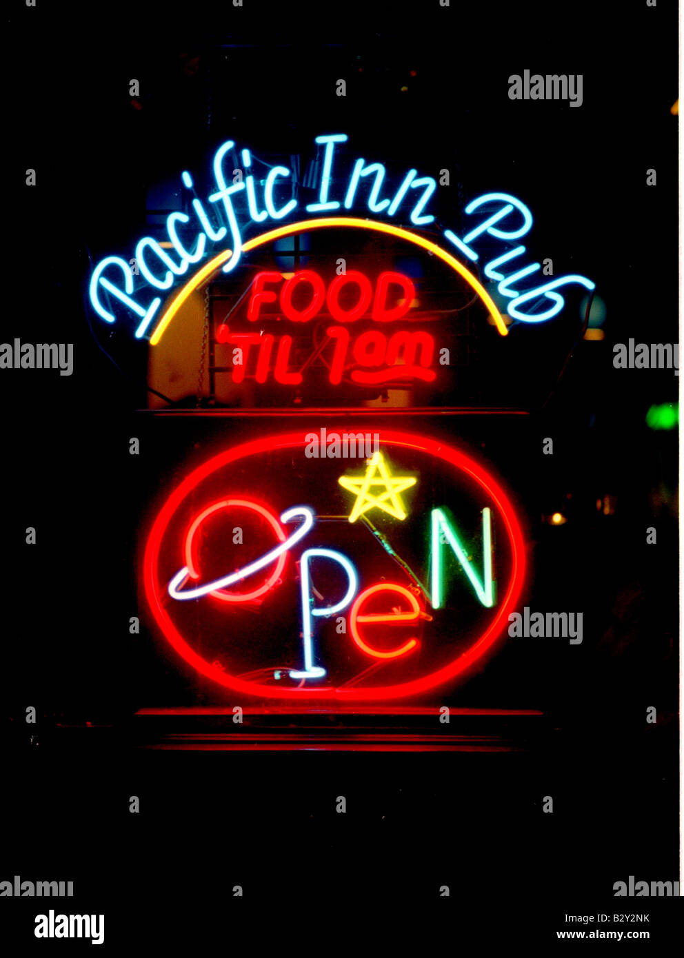 Pacific Inn Pub Neon Sign Seattle Washington North America Stock Photo ...