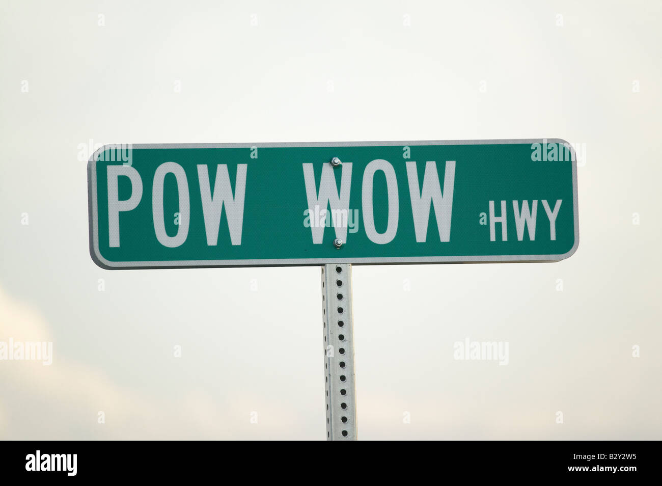 Road sign for "Pow Wow" Highway representing American Indians in South ...