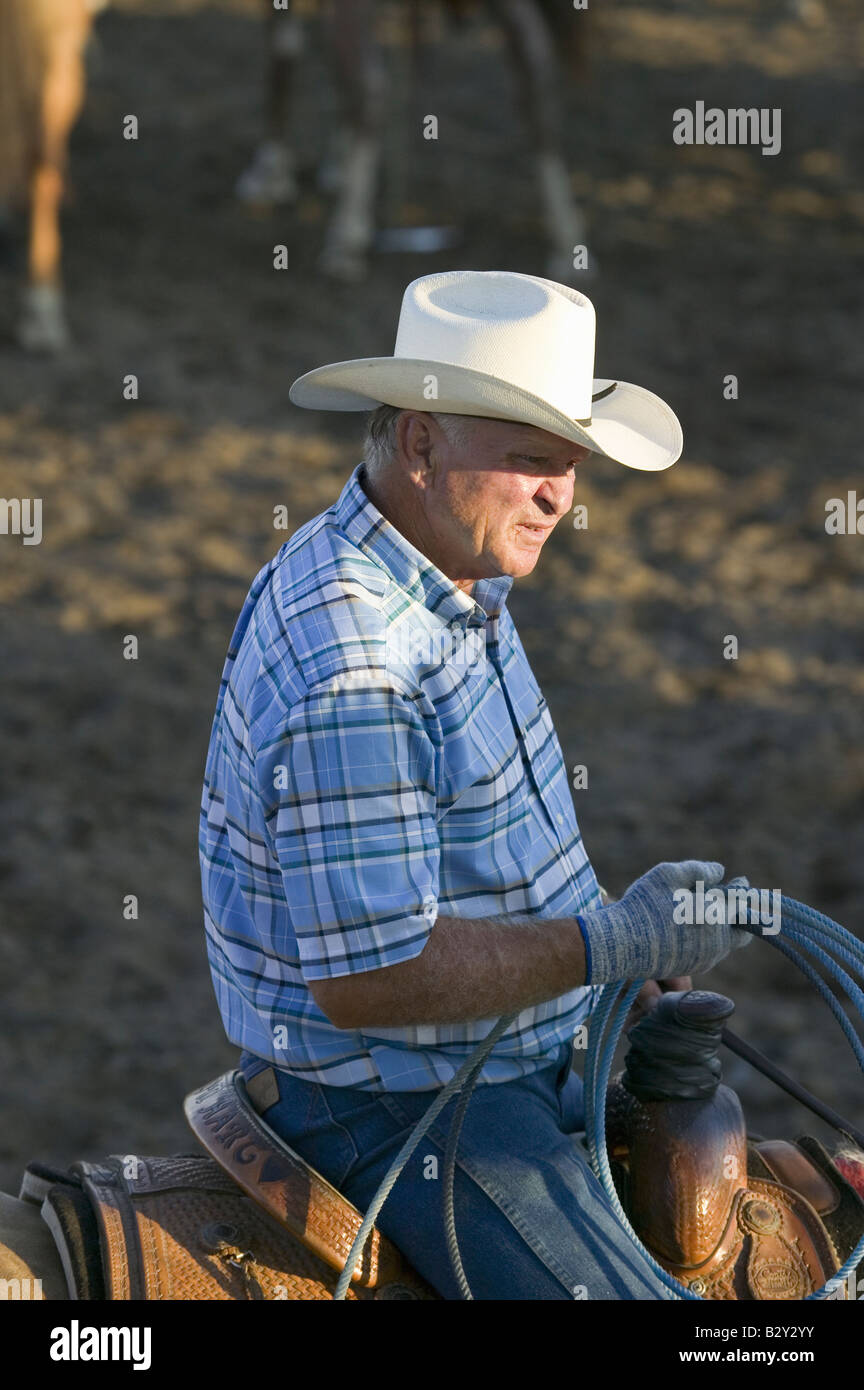 Cowboy on horse with rope at PRCA Rodeo at Lower Brule, Lyman County ...