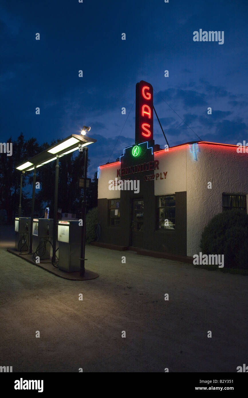 Neon sign at dusk reading "Gas" at Kensinger Service & Supply historic ...