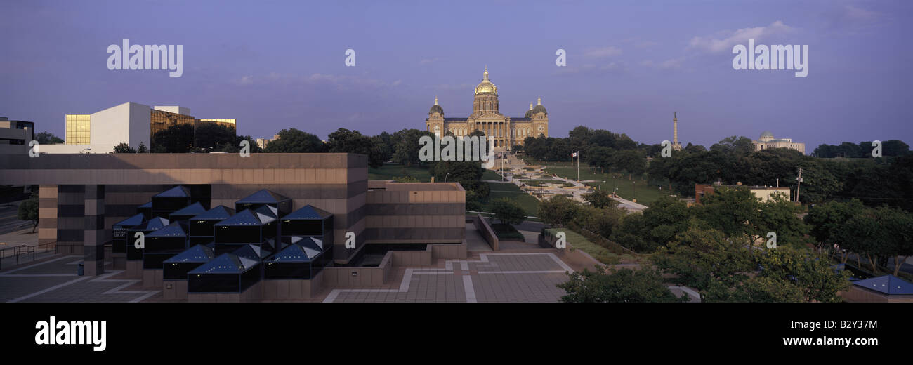 Panoramic view of Iowa State Capitol in Des Moines Iowa at dusk Stock ...