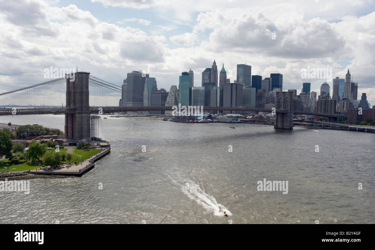 Aerial view of the New York City Waterfalls, East RIver, Brooklyn ...