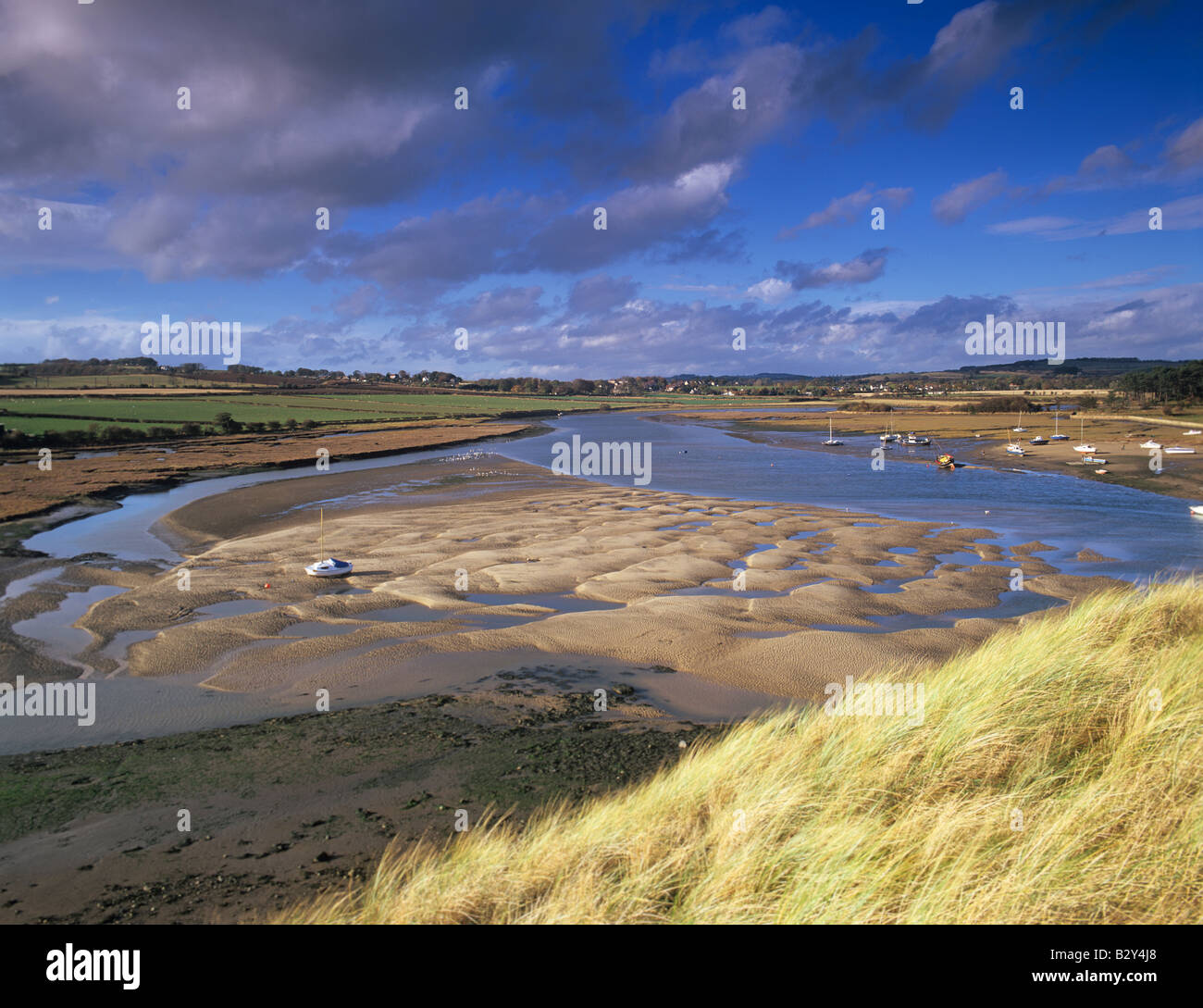 The estuary of the River Aln at Alnmouth on the Northumberland Coast ...