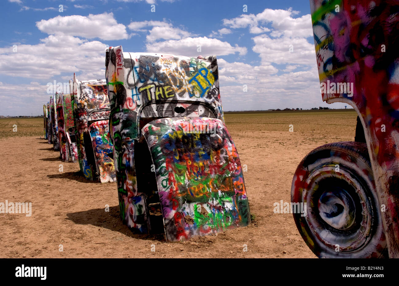 The Cadillac Ranch with buried cars in ground in Amarillo Texas USA ...