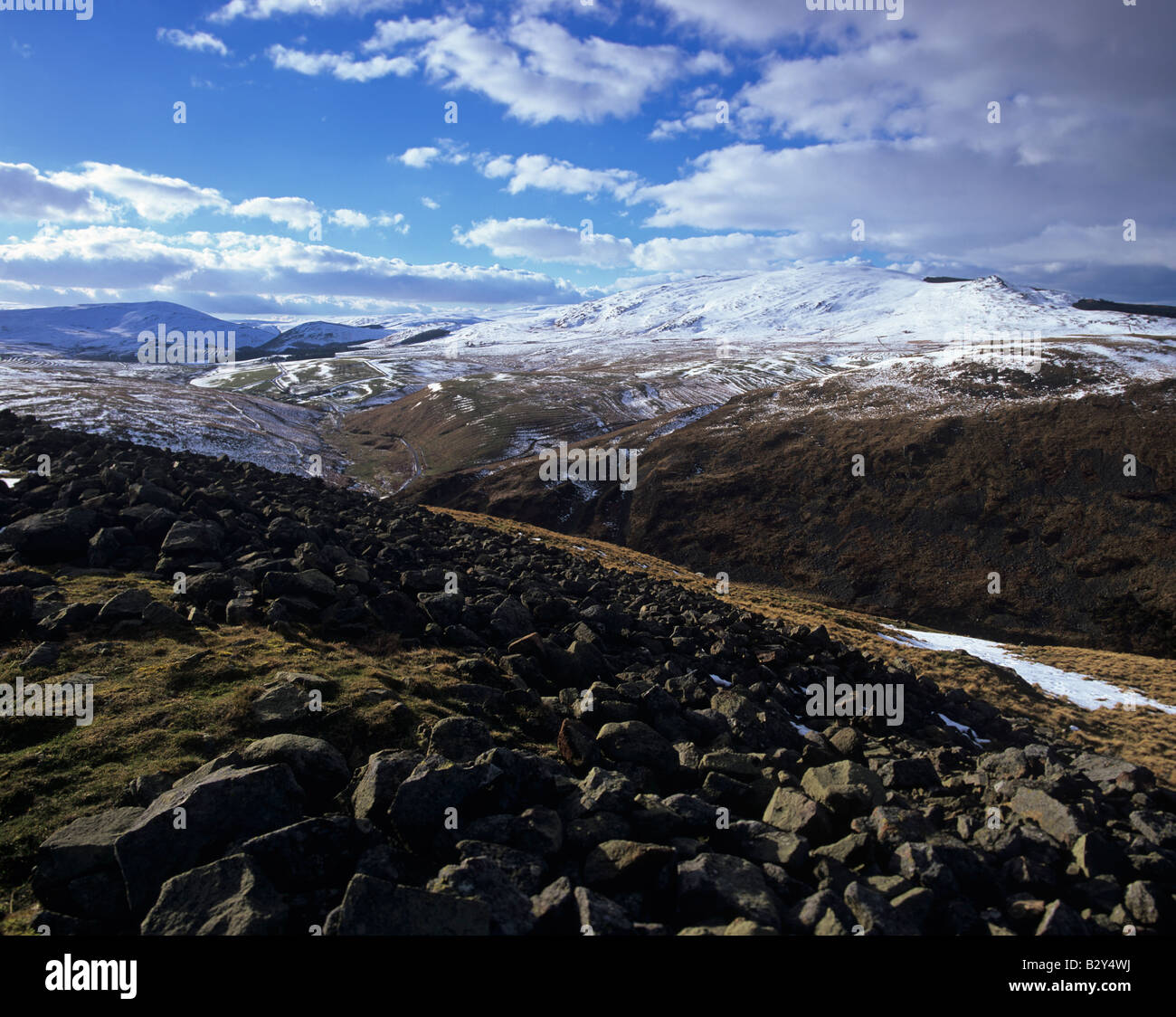 The stone ramparts of Brough Law Hill Fort in the Breamish Valley ...