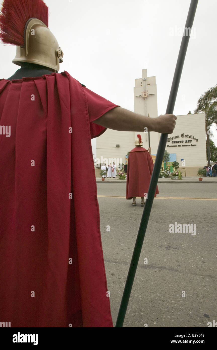 Roman Solider reenactors holding back crowd on Good Friday, Easter ...